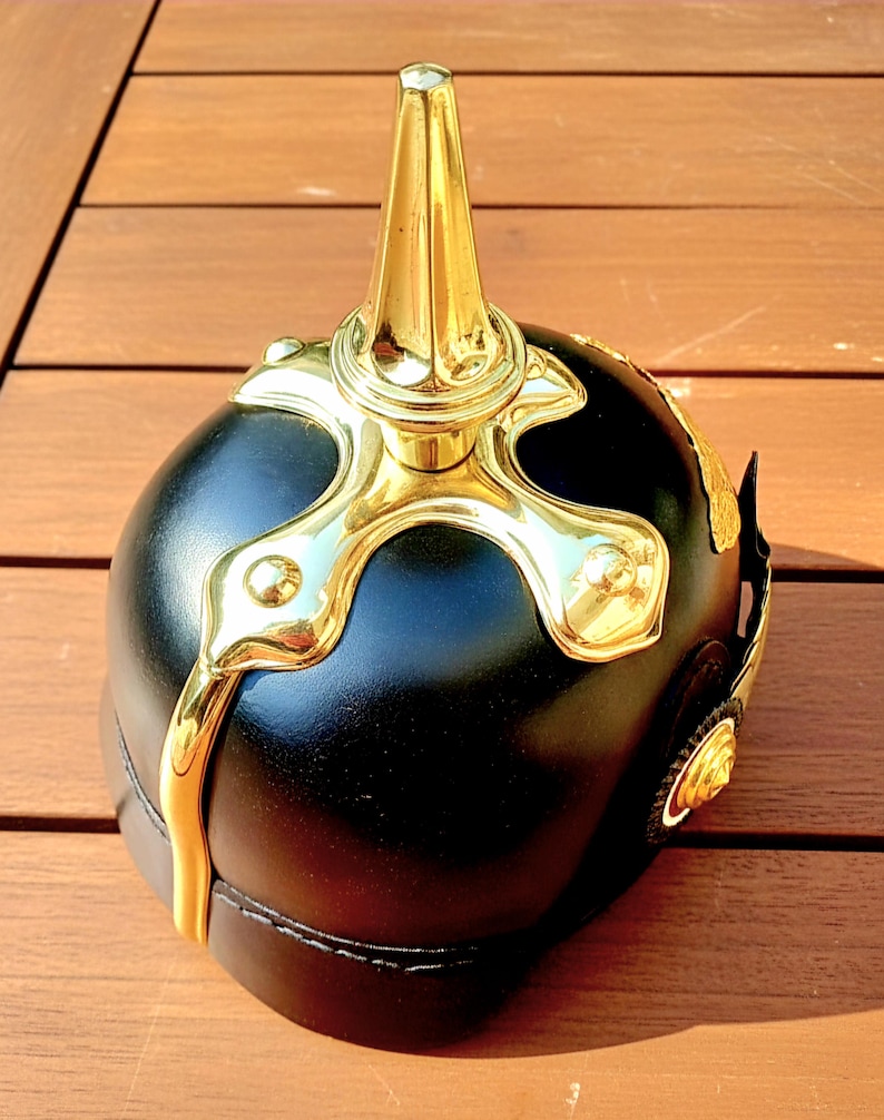 Black Leather Helmet Prussian Pickelhaube WW1 German Helmet Replica ...