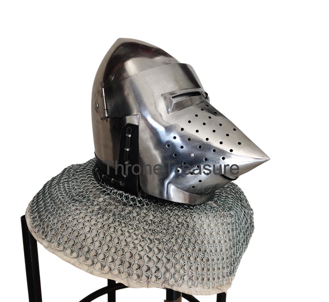 Medieval Hounskull Bassinet Visor Helmet With Chainmail Knight Armor ...
