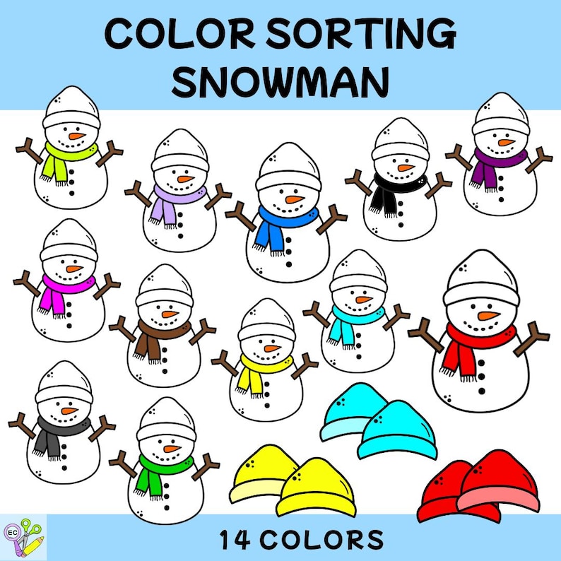 Snowman Color Sorting Clipart – 14 Colors | Winter Learning Game ...