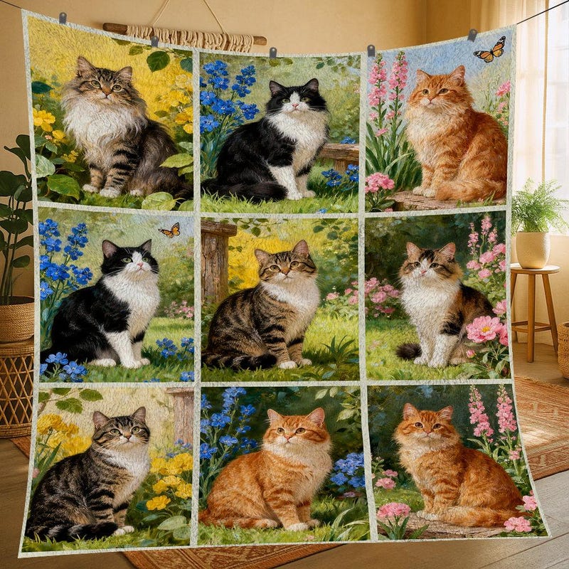 Floral Cat Fleece Blanket - Etsy