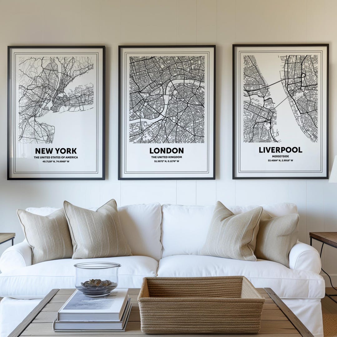 Three Personalised Street Map Posters – Custom Coordinates & Location ...
