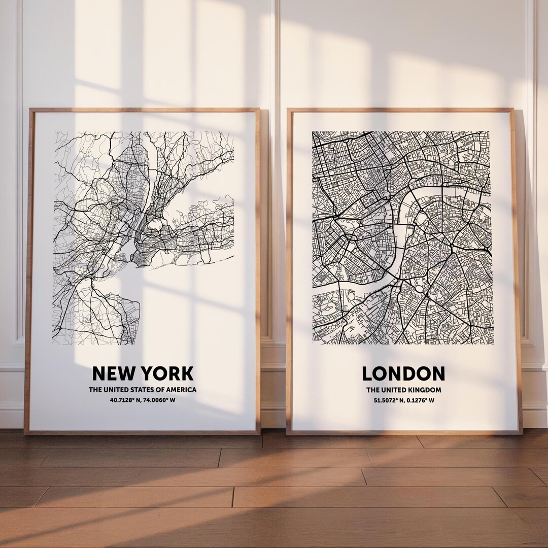 Two Custom Street Map Artworks – Custom Location Map Wall Art Pair ...
