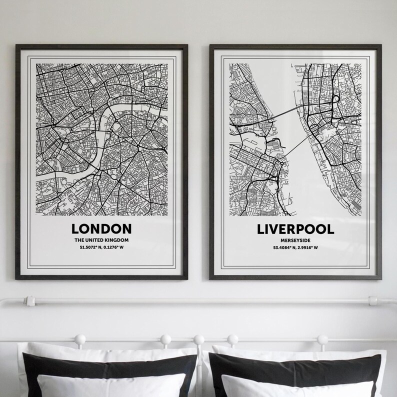 Two Personalised Street Map Posters – Custom Coordinates & Location Art ...