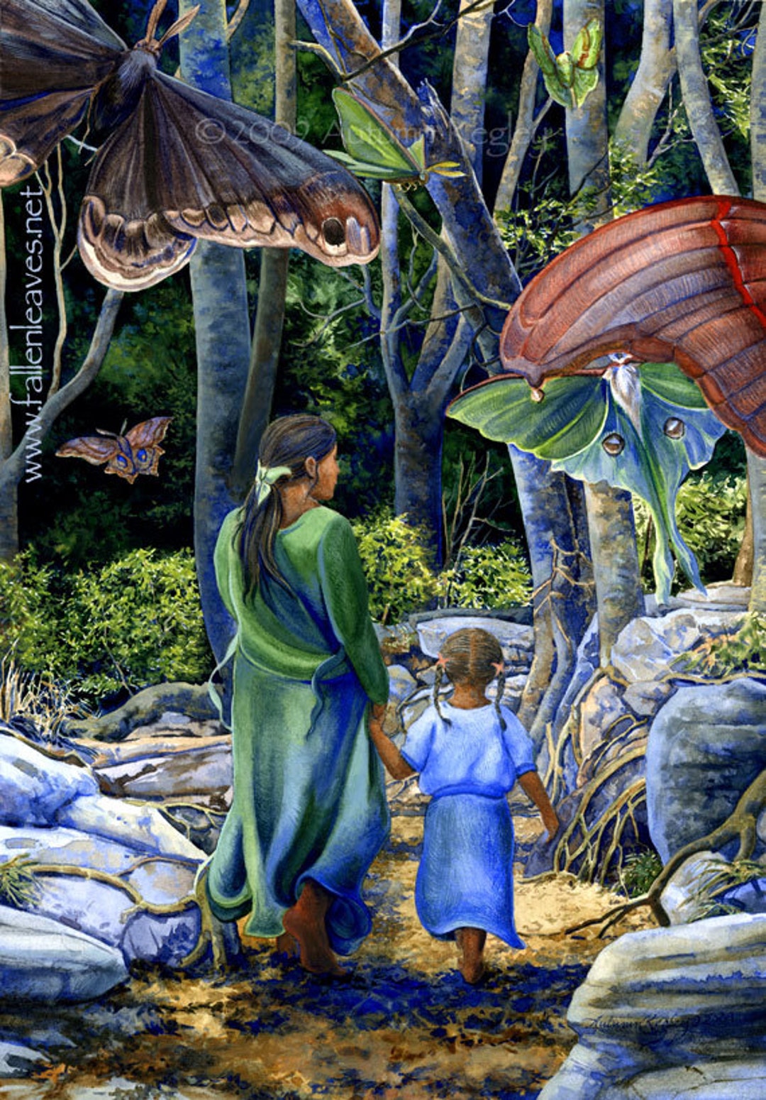 Dusky Wings - Digital Print of Mother & Child With Moths Watercolor ...