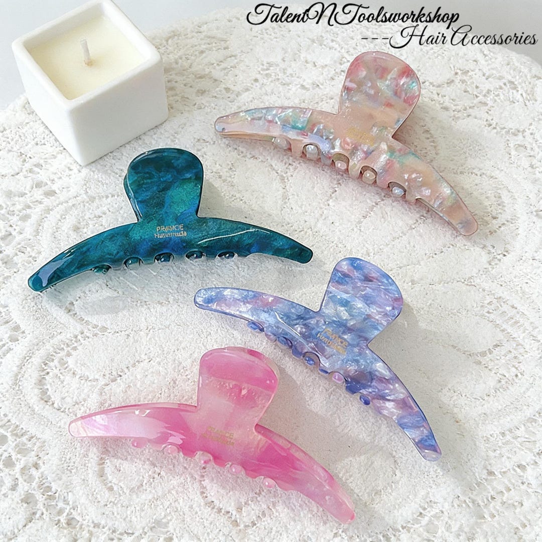 Iridescent Shell Straight Curve Updo Acetate Claw Clips, Retro Acetate ...