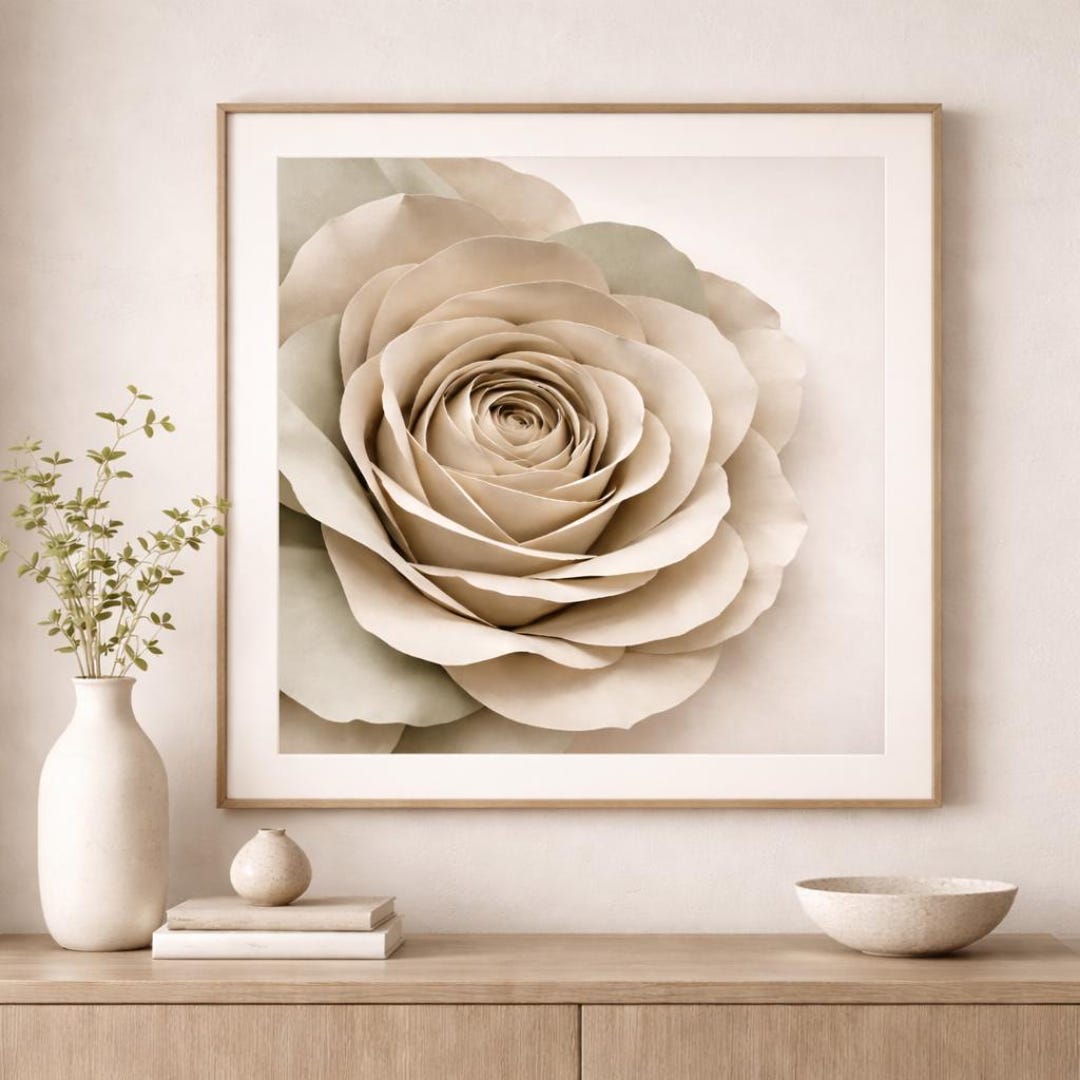 Paper-cut Rose Wall Art Printable | Abstract Floral Neutral Decor - Etsy