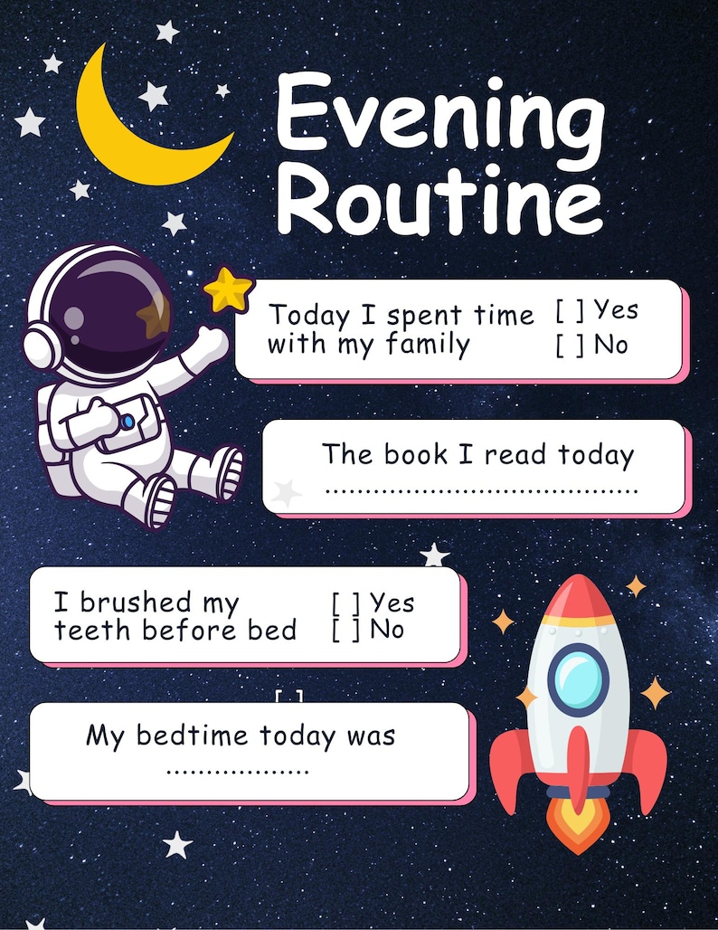 Kids Daily Routine Chart | Space Theme Morning, Afternoon & Evening ...