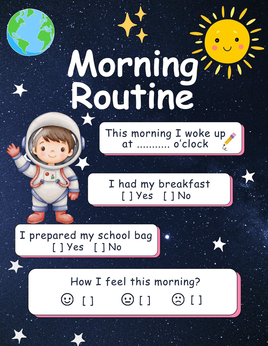 Kids Daily Routine Chart | Space Theme Morning, Afternoon & Evening ...