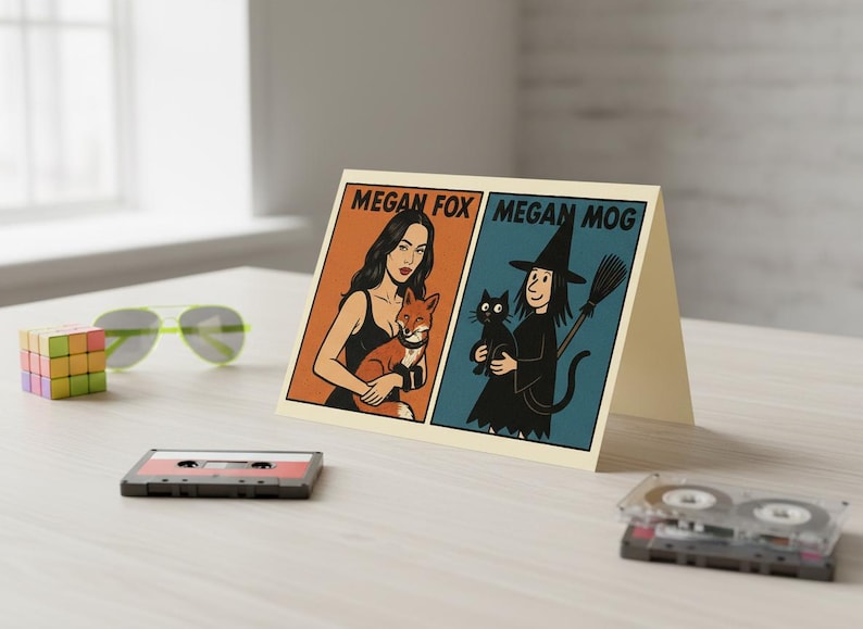 Megan Fox/meg & Mog - Blank Inside A6 Greeting Card – Retro Pop-culture ...