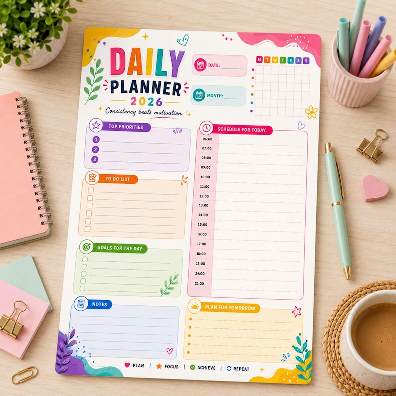 Daily Planner Printable PDF | Time Blocking Planner | 6AM-11PM Hourly ...