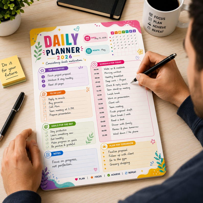 Daily Planner Printable PDF | Time Blocking Planner | 6AM-11PM Hourly ...