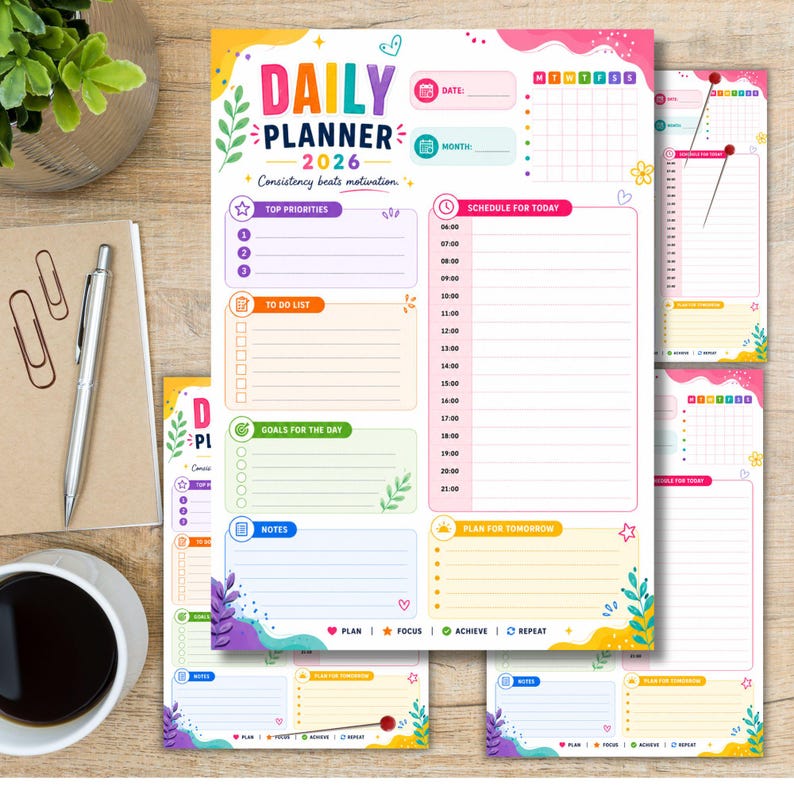 Daily Planner Printable PDF | Time Blocking Planner | 6AM-11PM Hourly ...