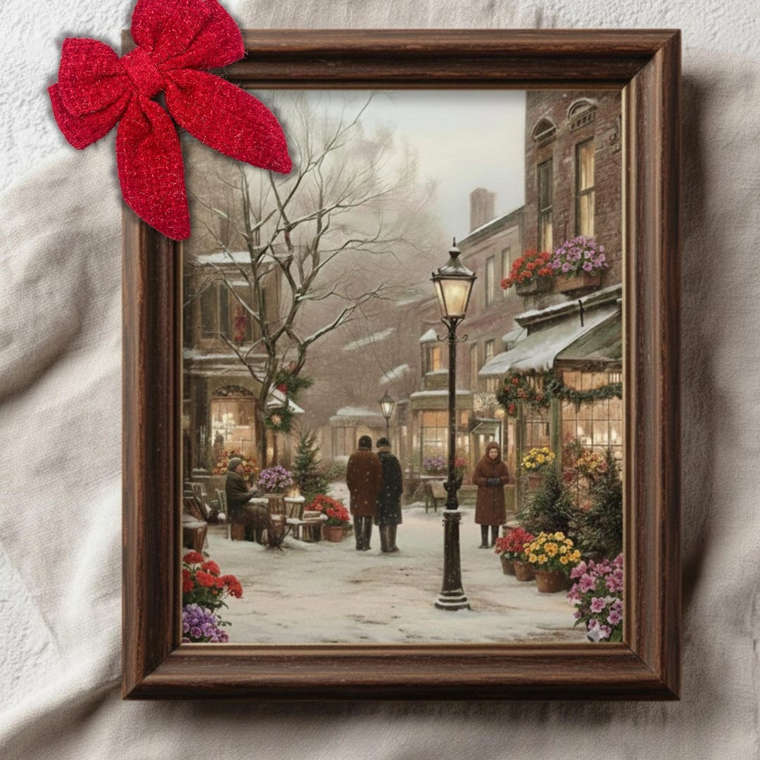 Vintage Christmas Village Painting | Nostalgic Winter Cafe (digital ...