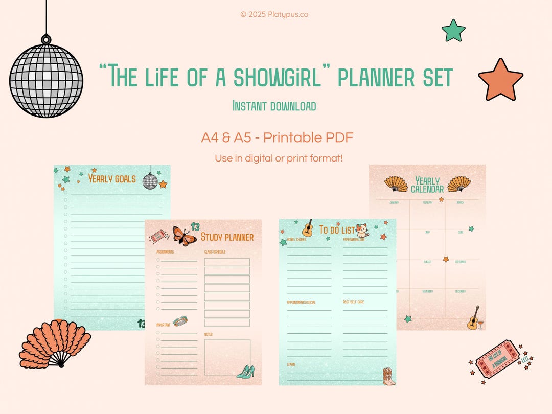 Taylor Swift Planner, Life of a Showgirl Theme, Undated Digital Journal ...