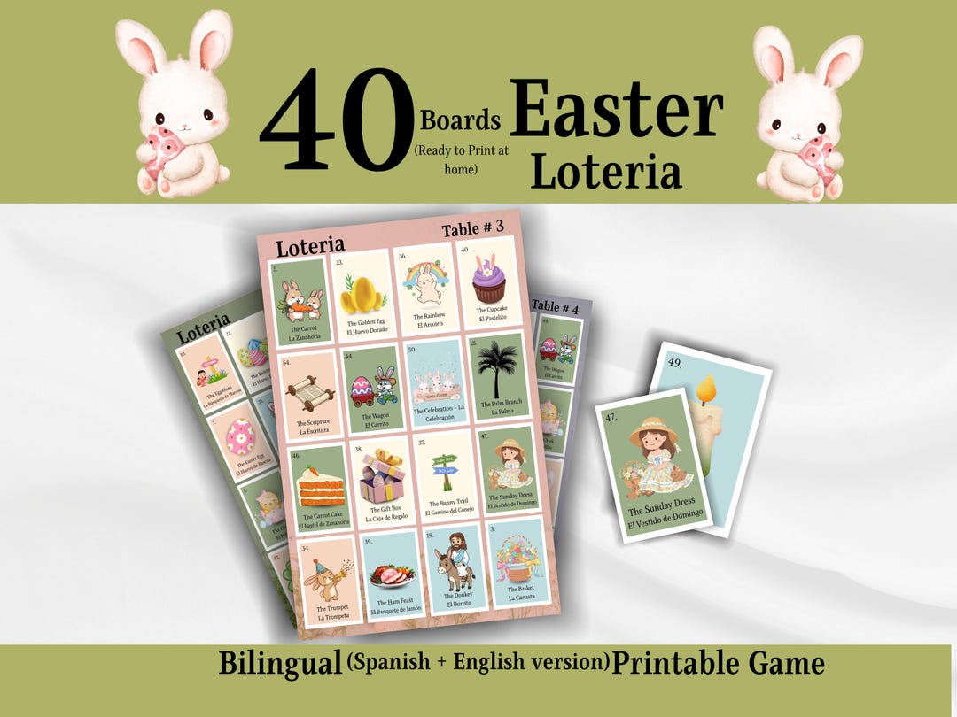 Easter Loteria, 40 Boards, Printable Bilingual Easter Bunny Spring ...