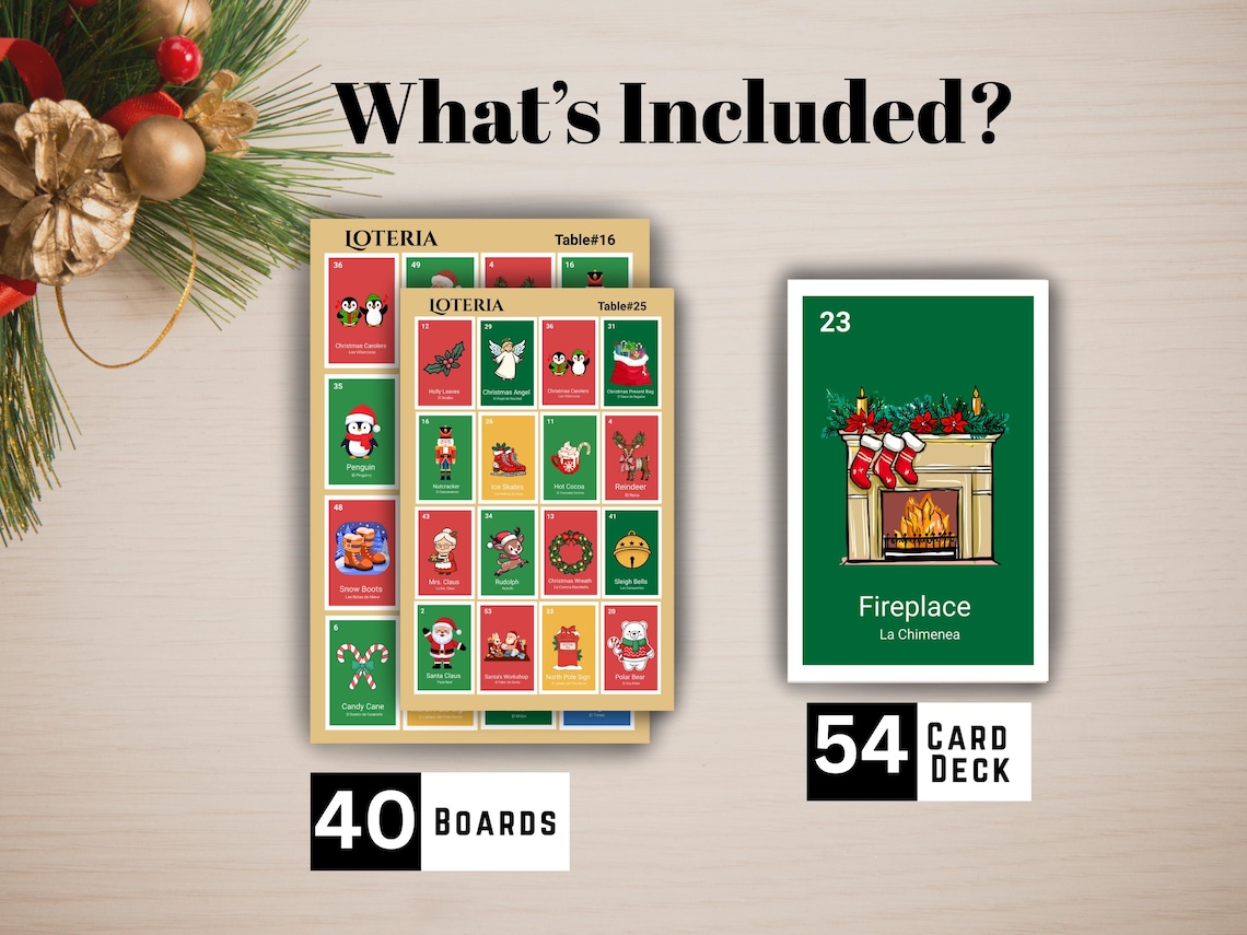 Christmas Loteria, 40 Printable Boards, Spanish English Bilingual ...