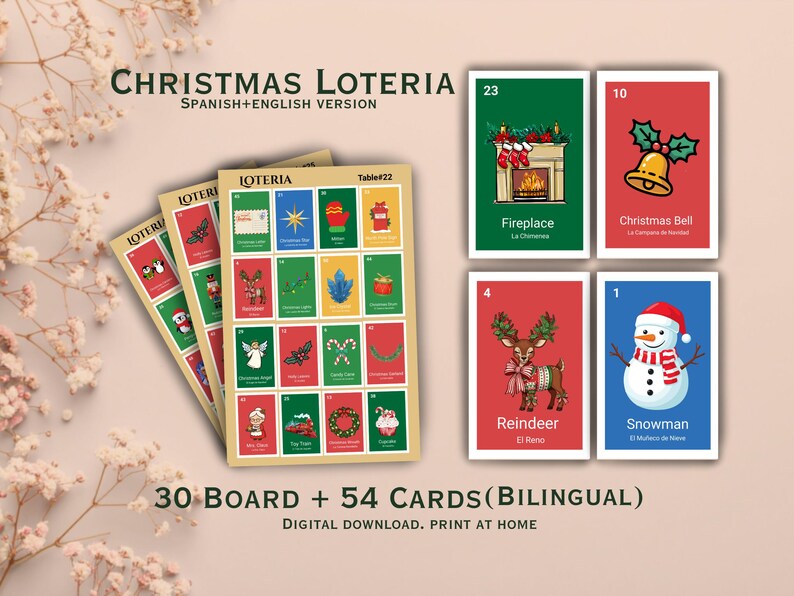 Christmas Latino Loteria, 30 Printable Boards, Spanish English ...