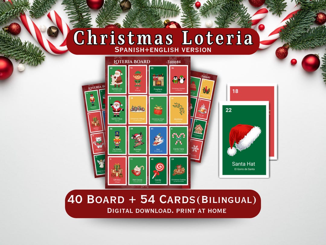 Christmas Loteria, 40 Printable Boards, Spanish English Bilingual ...
