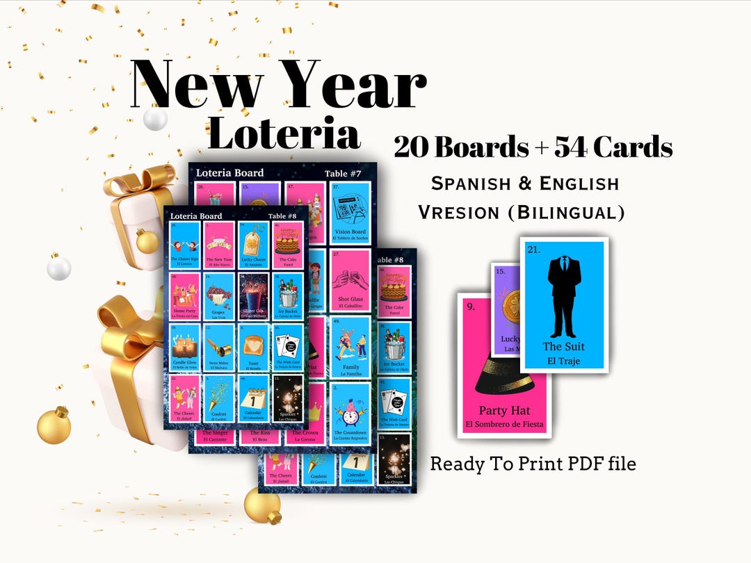 New Year Loteria: 20 Printable Boards - Bilingual Latino Bingo for Año ...