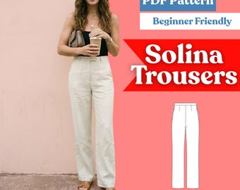 Straight-leg Linen Trousers Sewing Pattern (PDF) | High-waisted Side ...