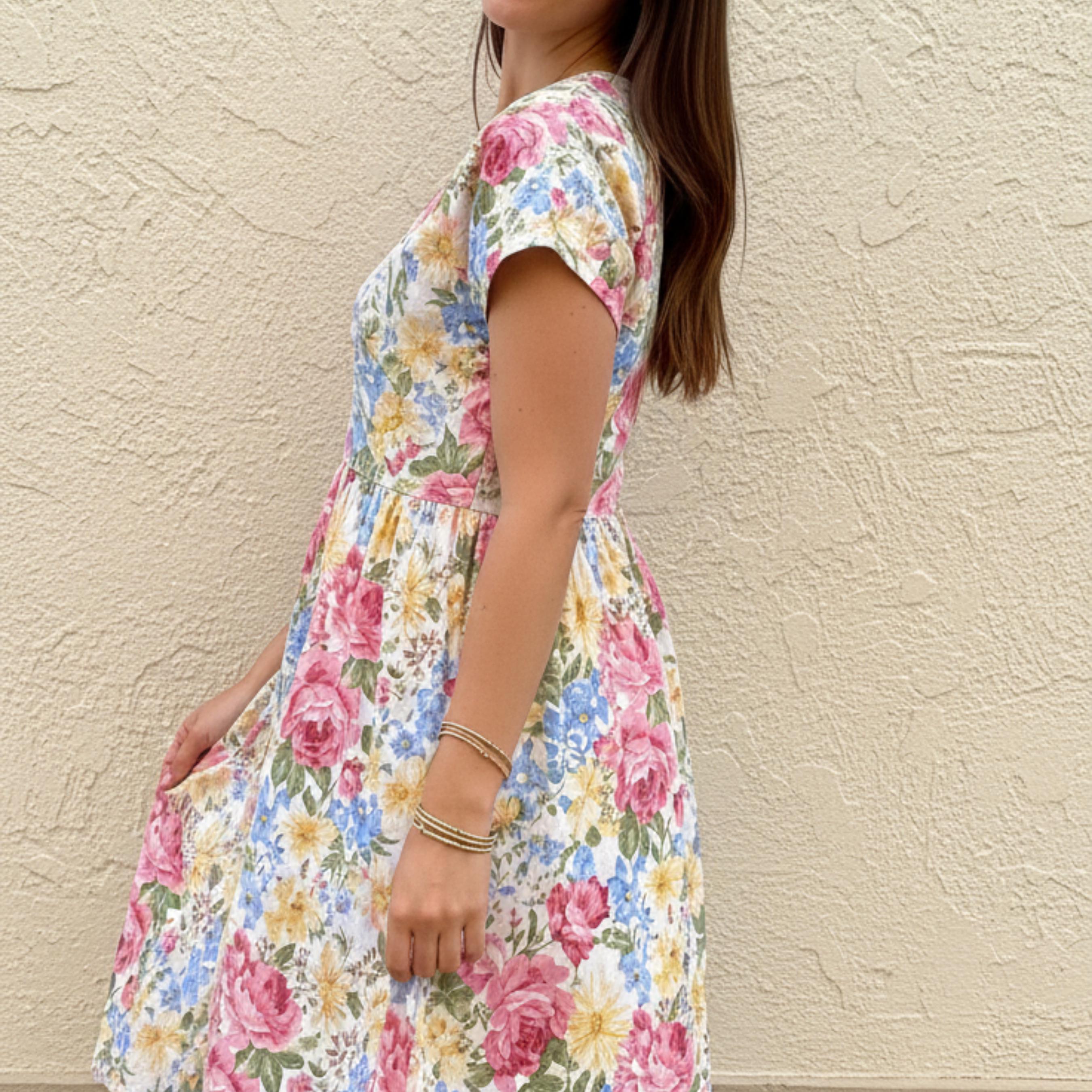 V-neck Gathered-waist Dress Sewing Pattern PDF | Short Sleeve Fit ...