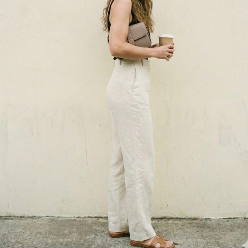 Straight-leg Linen Trousers Sewing Pattern (PDF) | High-waisted Side ...