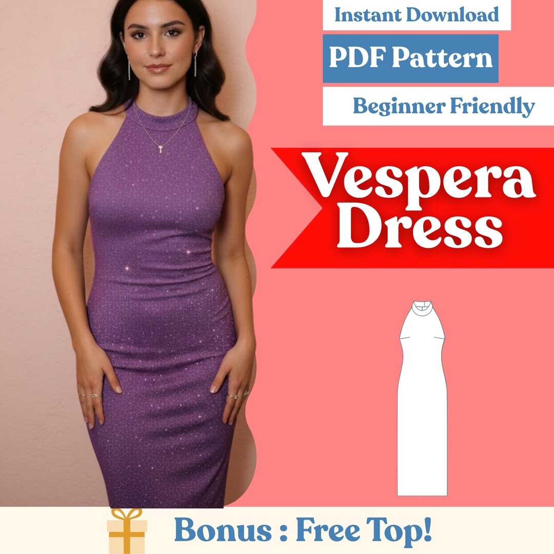 Halter Neck Cocktail Dress Sewing Pattern – Ankle-length, Straight Fit ...