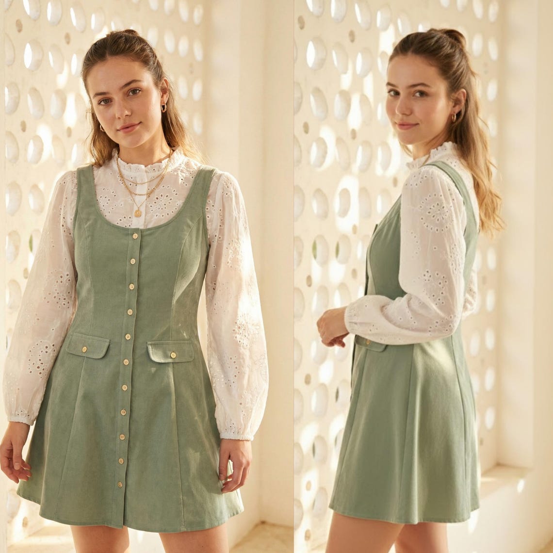 Pinafore / Jumper Dress Sewing Pattern: Scoop Neck Button-front Fit ...