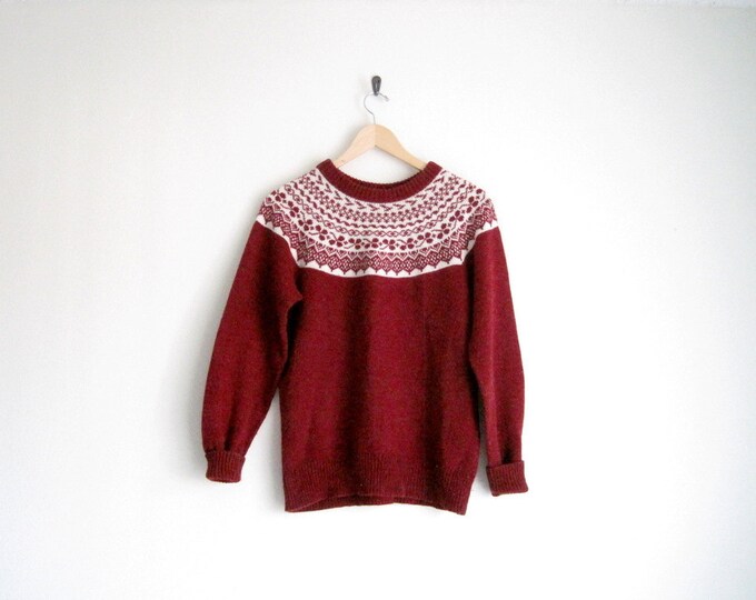 Vintage Red Nordic Sweater // Scandinavian Fair Isle Knitted Sweater - Etsy