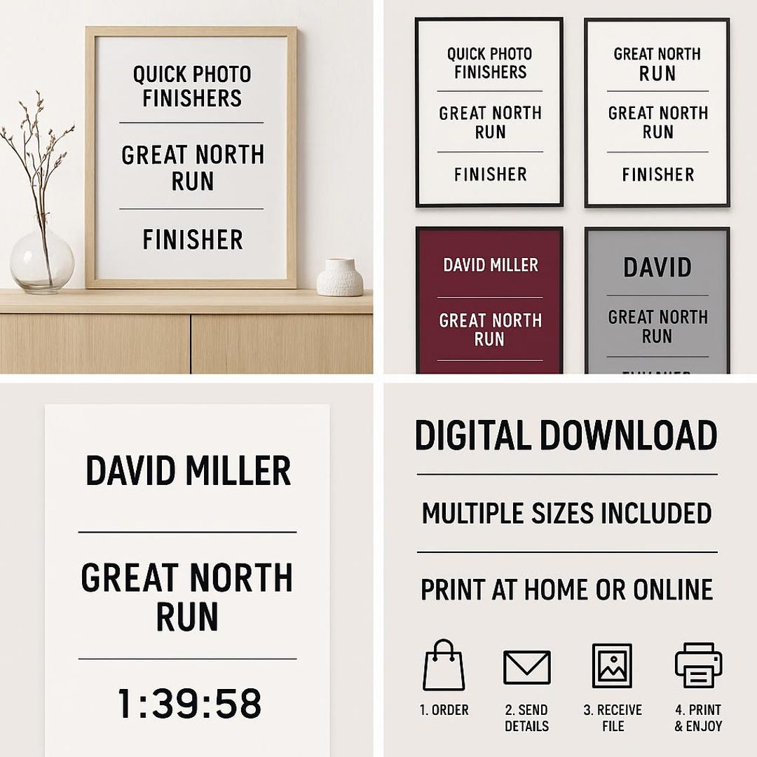 Custom Great North Run Finisher Poster | Personalised Half Marathon ...