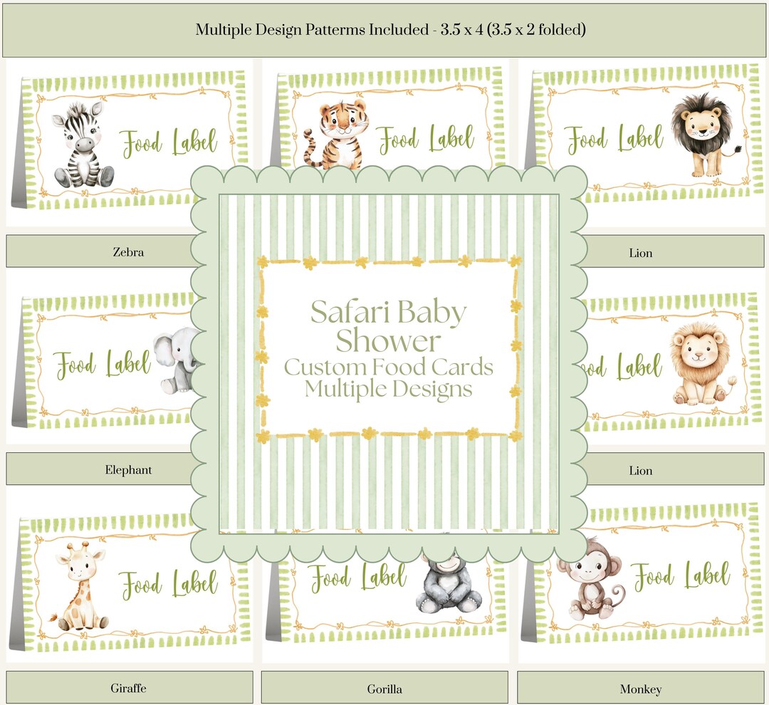 Safari Baby Shower Food Labels | Jungle Theme Tent Cards | Digital ...