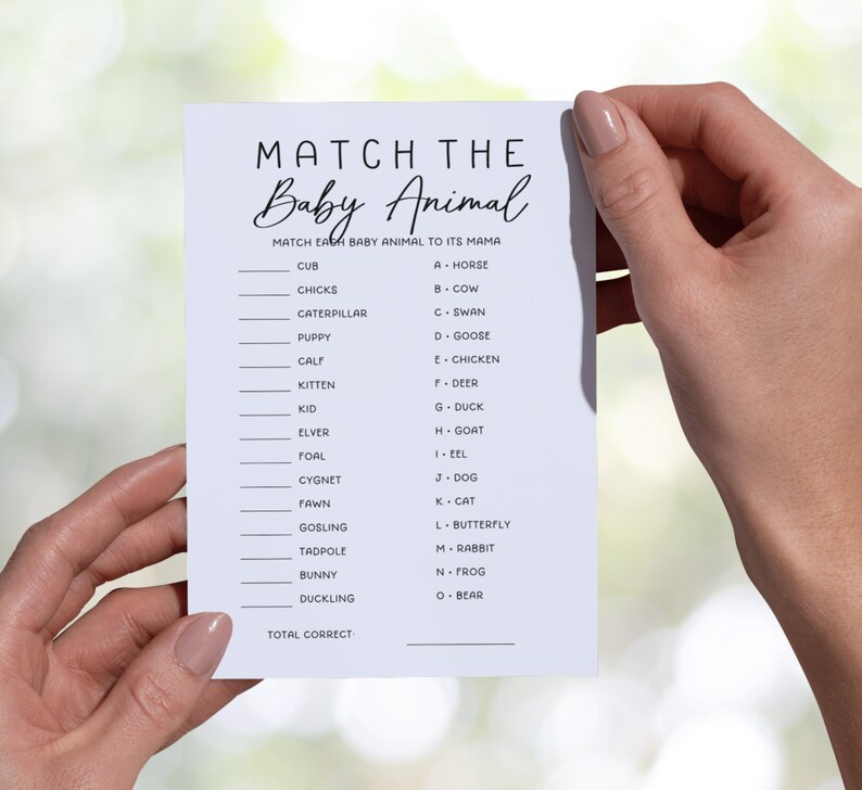 Baby Shower Game - Match the Baby Animal! | Printed 5x7 - Etsy
