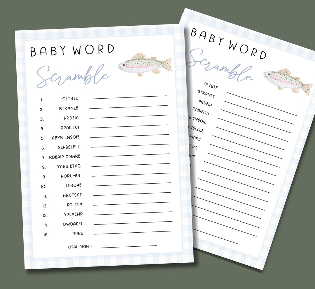 Fishing Themed Baby Shower Game - Baby Word Scramble! | Printed 5x7 ...