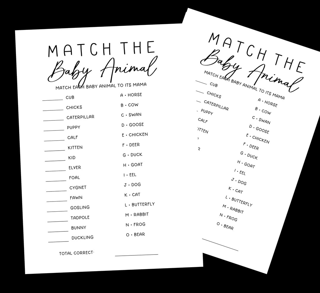 Baby Shower Game - Match the Baby Animal! | Printed 5x7 - Etsy