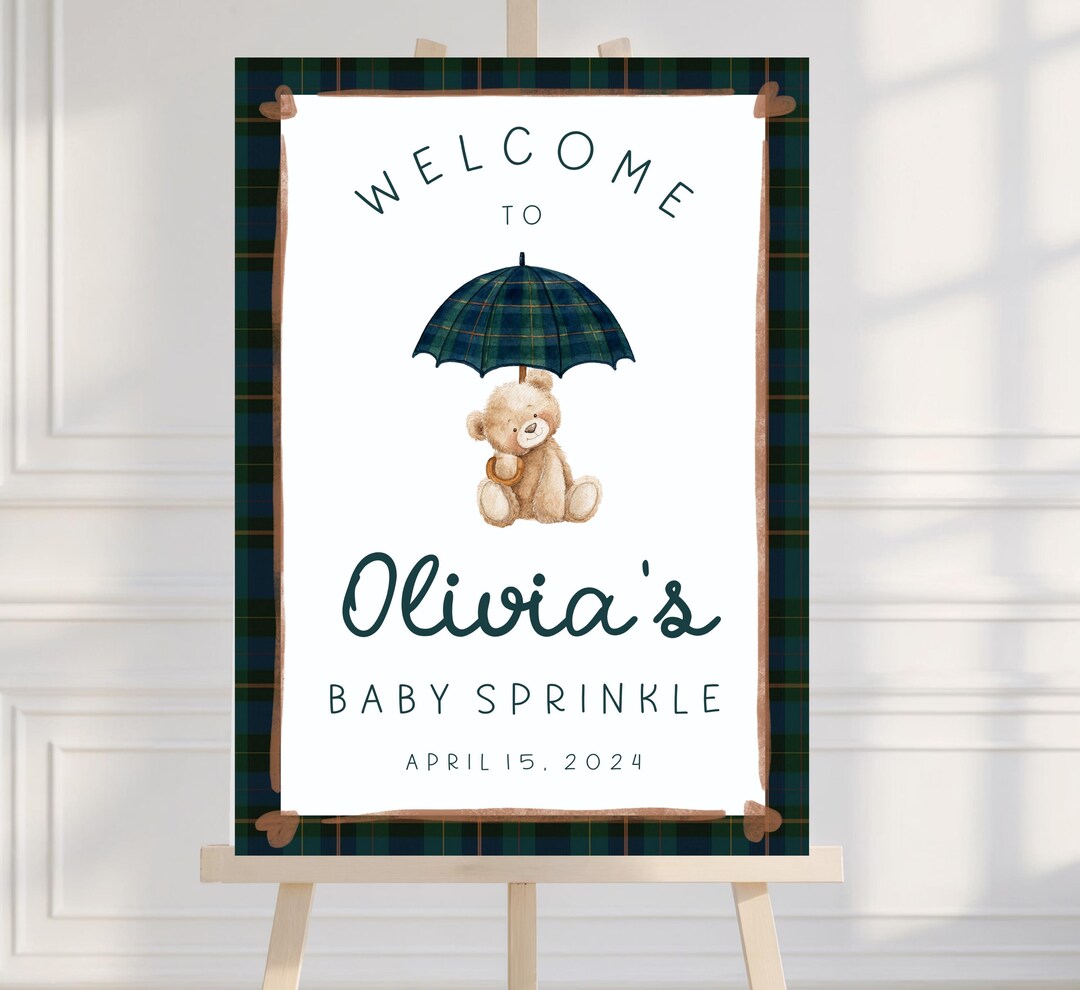 Preppy Tartan Baby Sprinkle Welcome Sign | Polo Teddy Bear Plaid Design ...