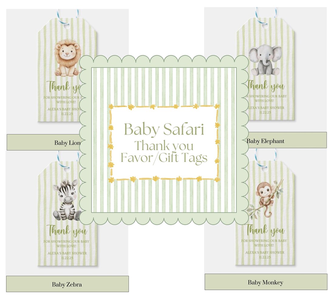 Safari Baby Shower Favor Tags | Jungle Animals Gift Tags | Digital ...