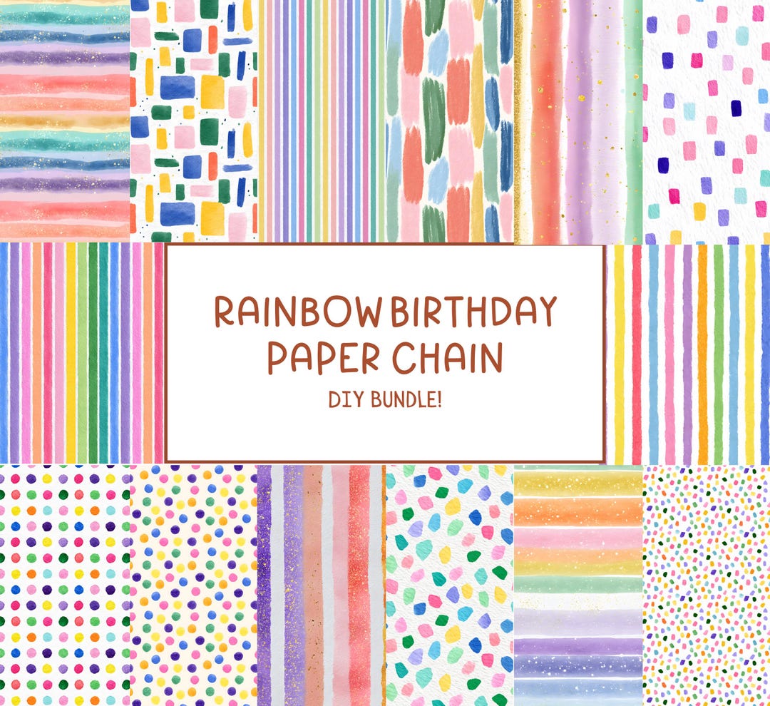 Rainbow Birthday Paper Chain DIY Garland Kit – 8 Ft Party Decoration ...