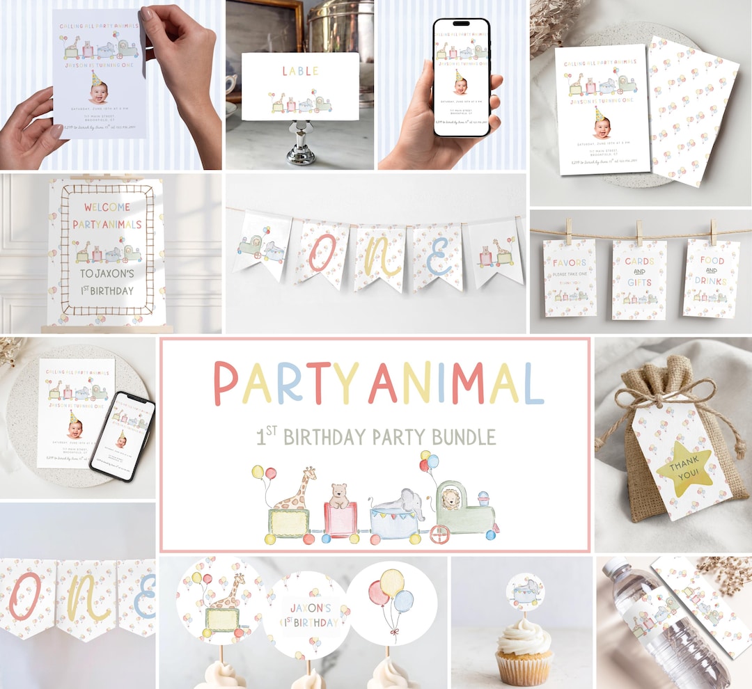 Party Animal First Birthday Party Complete Bundle| Watercolor Party ...