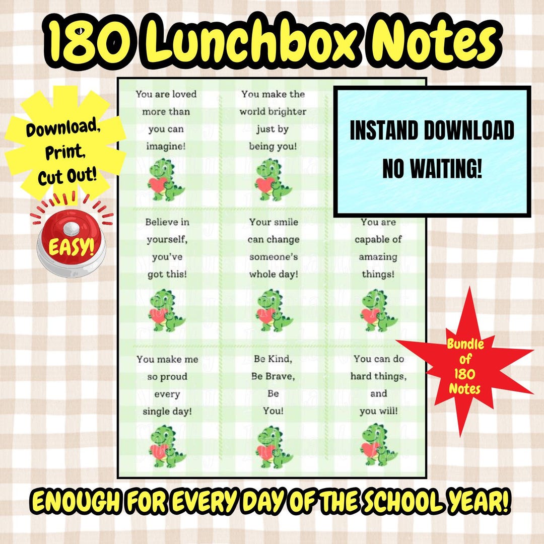 PRINTABLE Kids Lunchbox Love Notes Printable PDF – Dinosaur 180 Daily ...