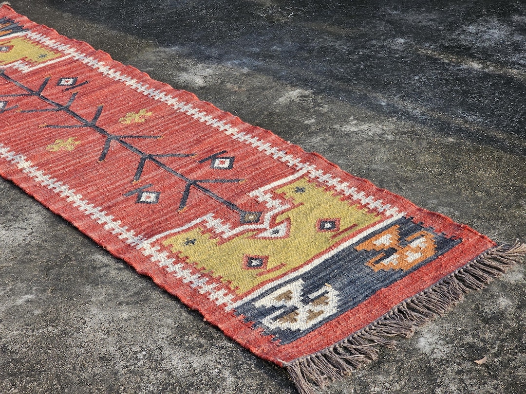 Stair Kilim Runner Rug Handwoven Area Rug, Wool Jute Indian Dhurrie ...