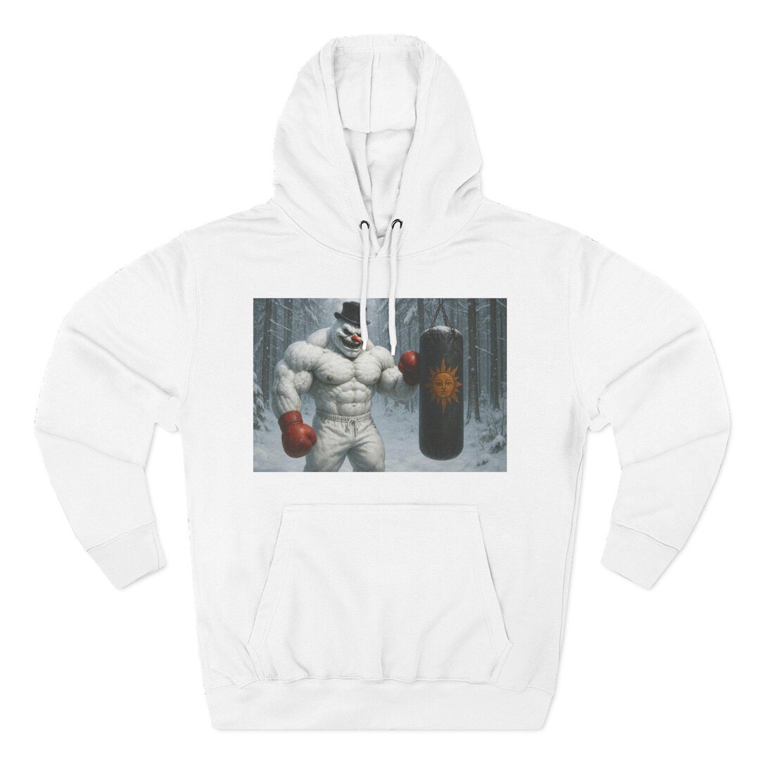 Frosty Boxing Hoodie – Muscular Snowman Graphic Sweatshirt, Bold Winter ...