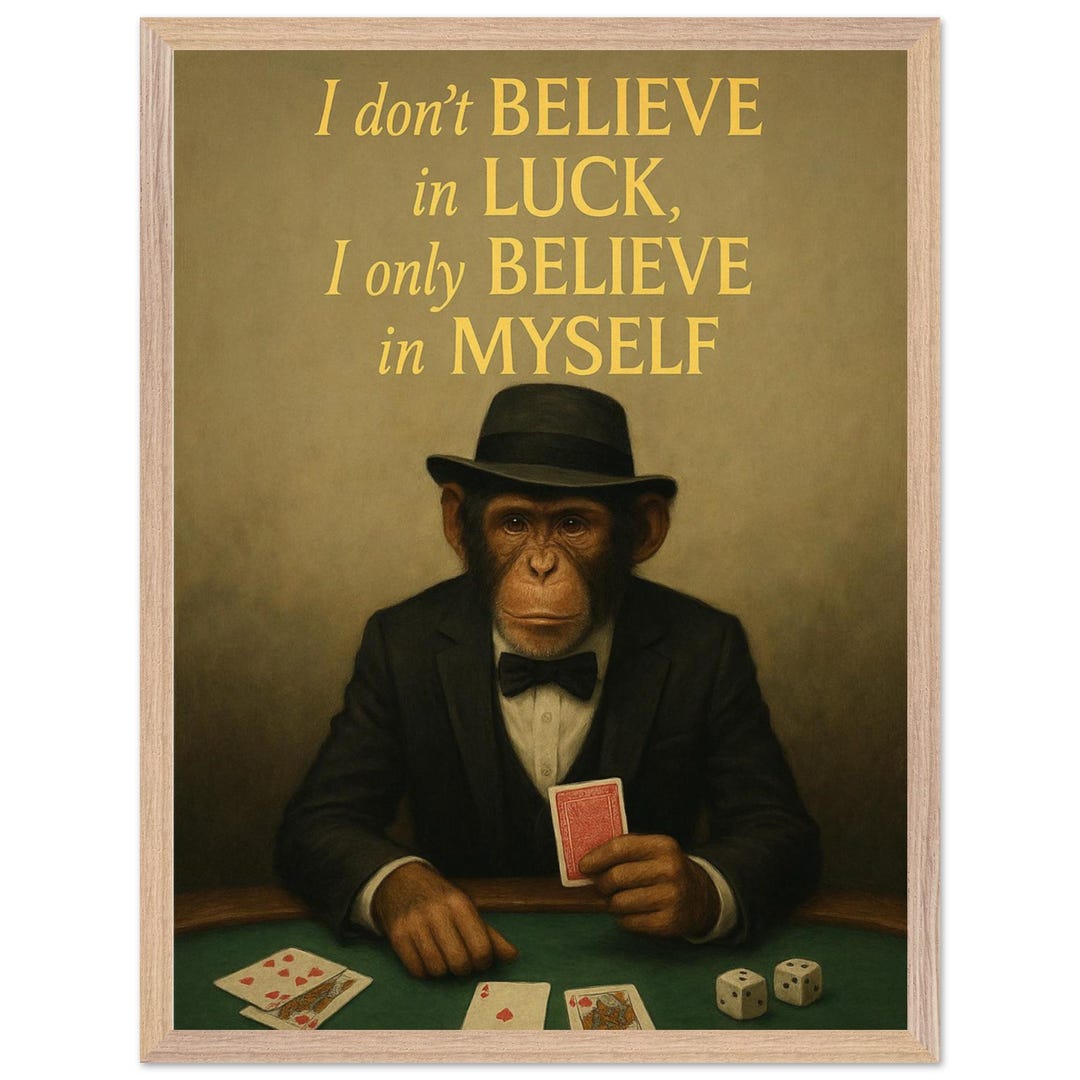 Gambling Monkey Motivational Wall Art Premium Wooden Framed Poster With ...