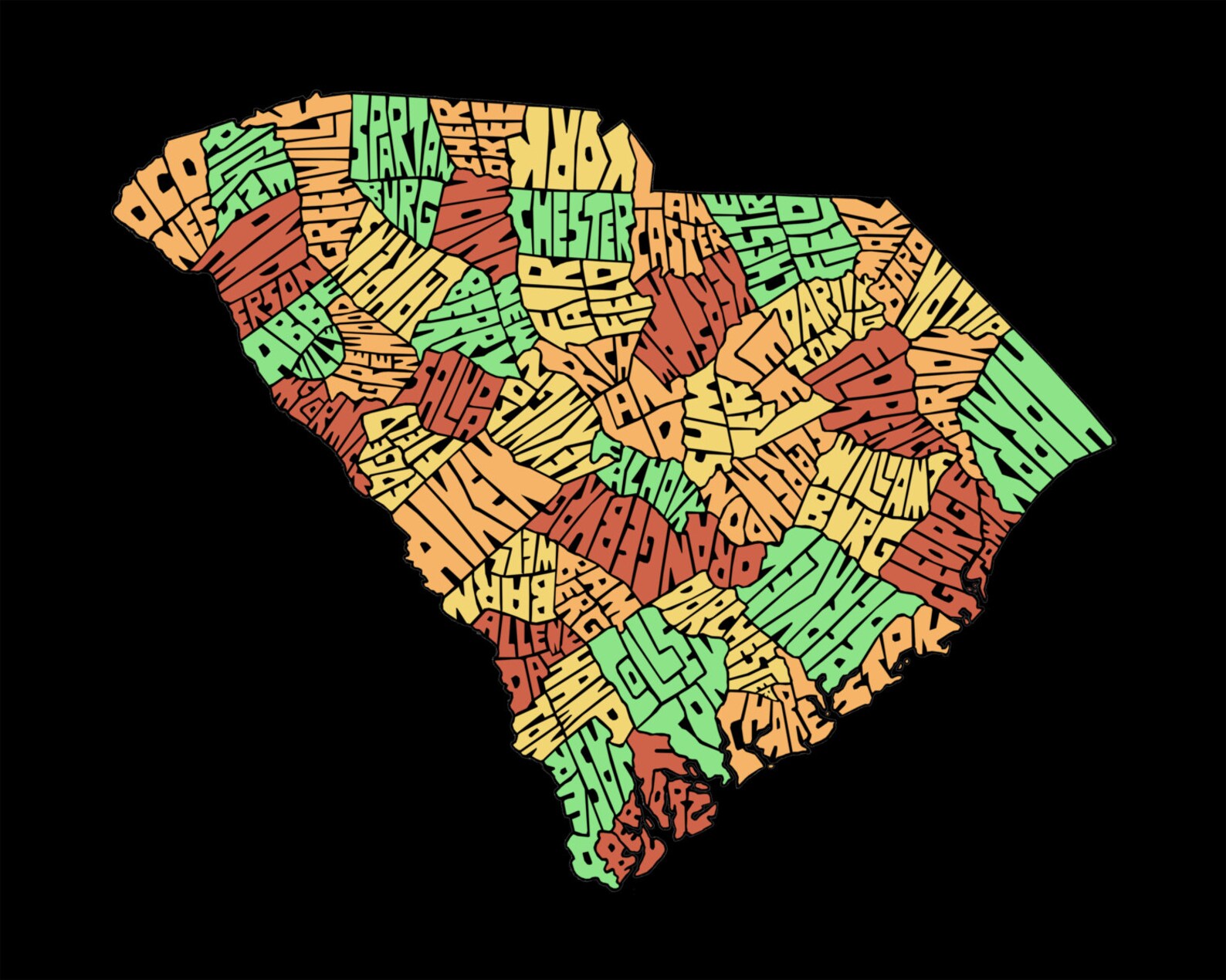 South Carolina County Map - Hand Drawing - Etsy