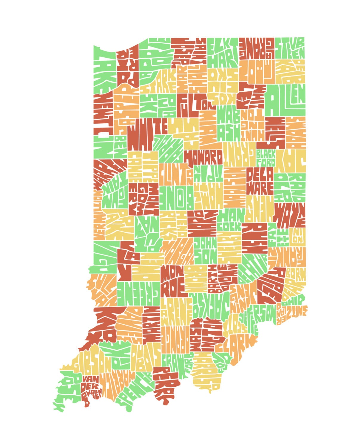 Indiana County Map Hand Drawing - Etsy