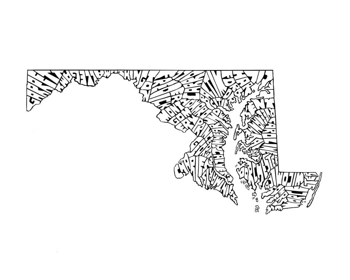 Maryland County Map Hand Drawing - Etsy