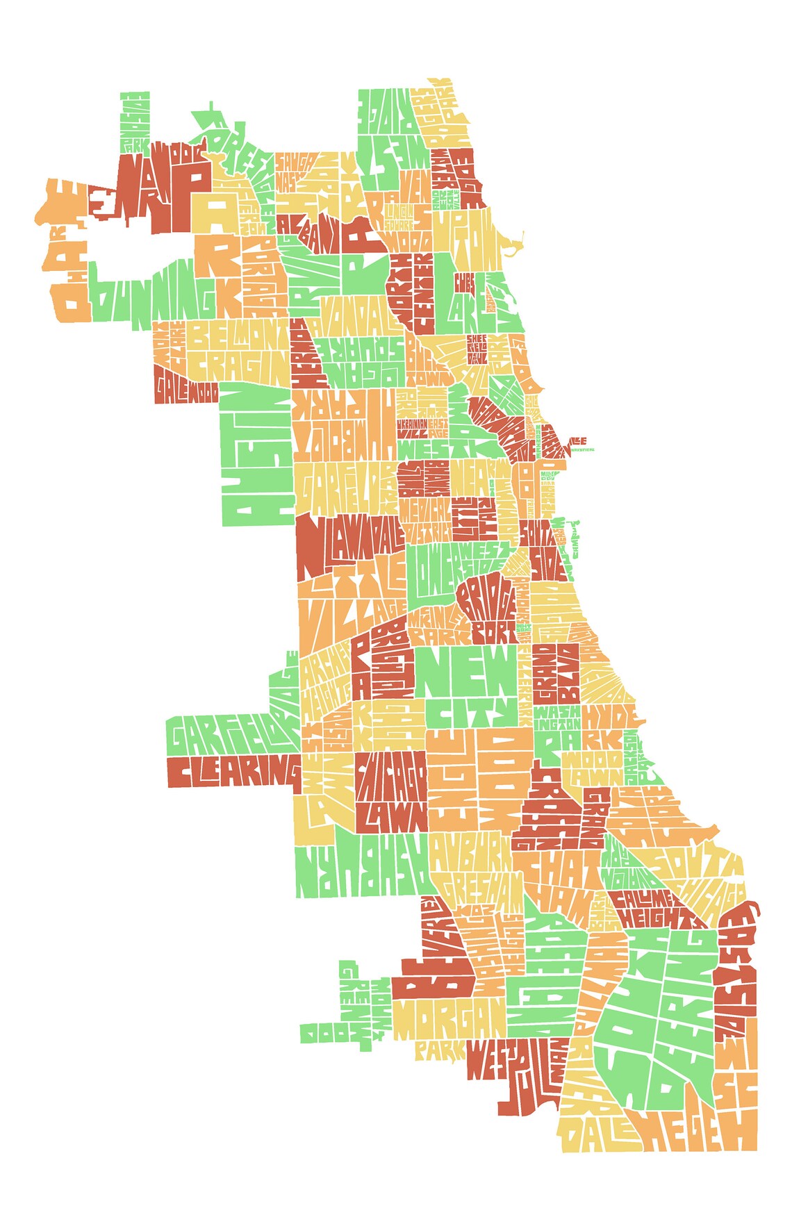 Mapa del vecindario de Chicago Dibujo a mano - Etsy México