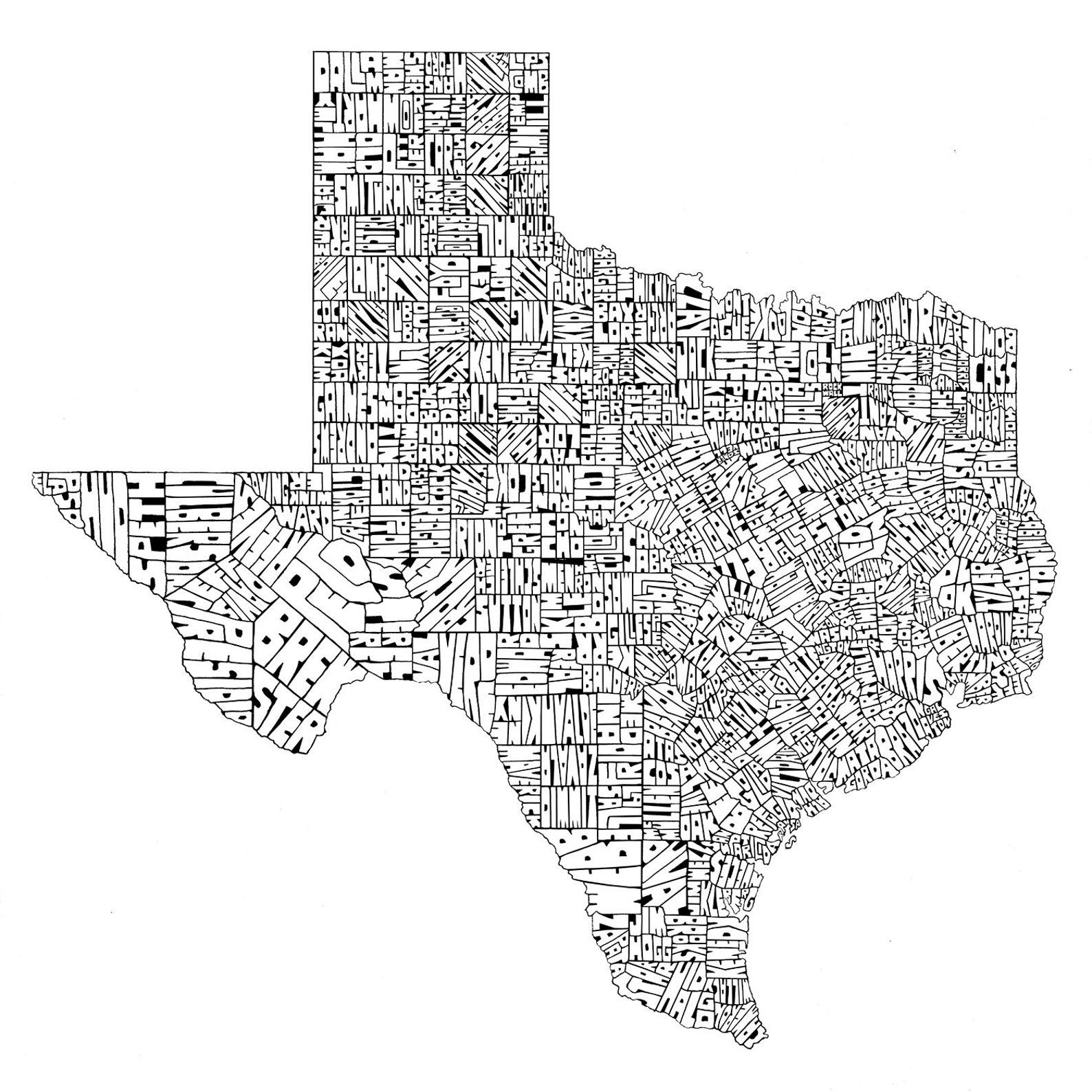 Texas County Map - Hand Drawing - Etsy