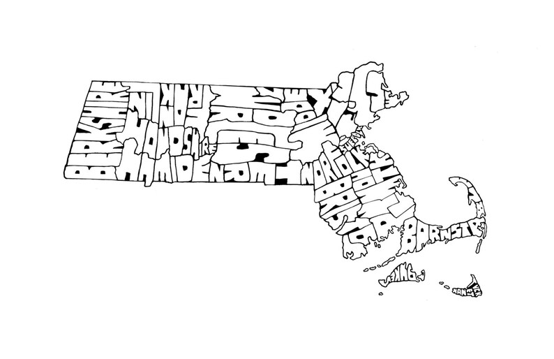 Massachusetts County Map Hand Drawing - Etsy