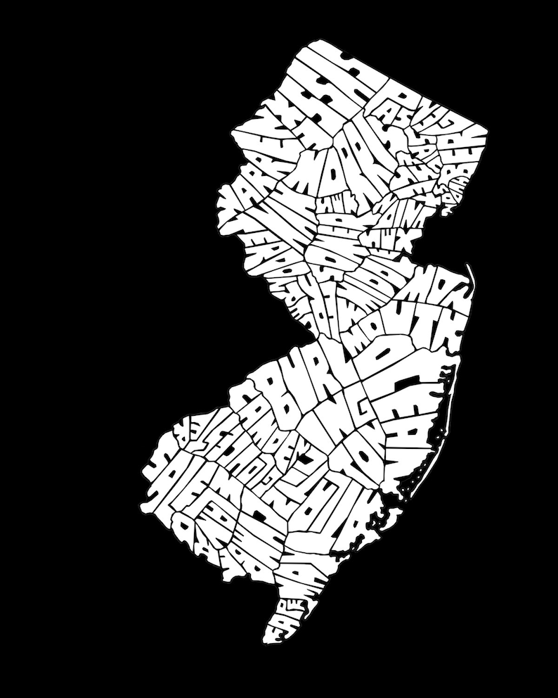 New Jersey County Map - Hand Drawing - Etsy