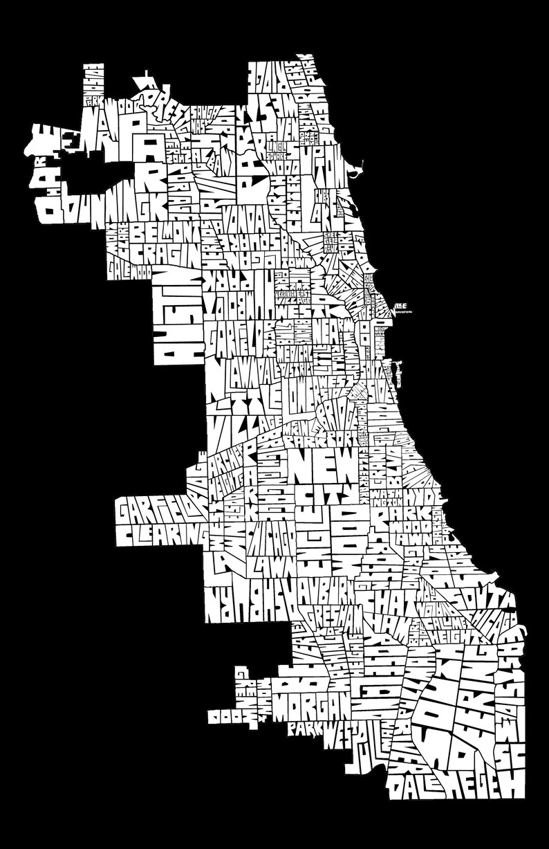Chicago Neighborhood Map Hand Drawing | Etsy